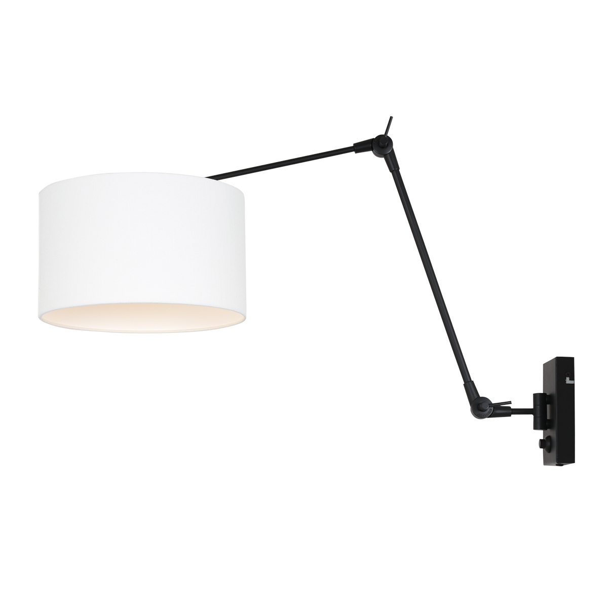 Wand Leeslamp Prestige Chic zwart met 30cm wit linnen lampenkap van ...
