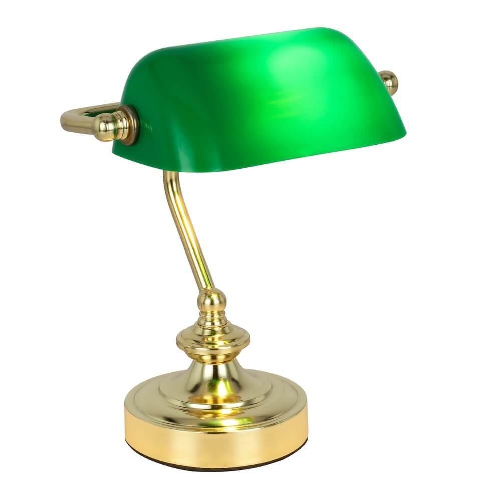 Klassieke bureaulamp Antique goud met groen glas van Globo kopen ...